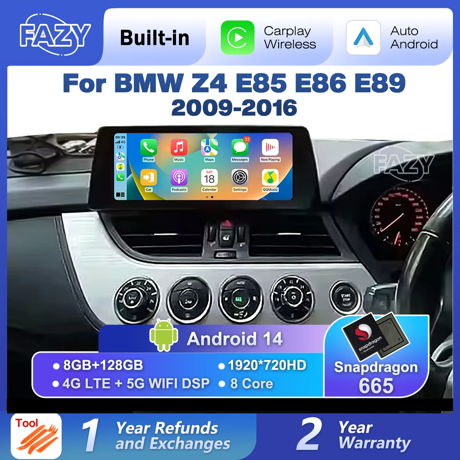 Android 14 беспроводной сенсорный экран Carplay для BMW Z4 E89 E85 E86 ...