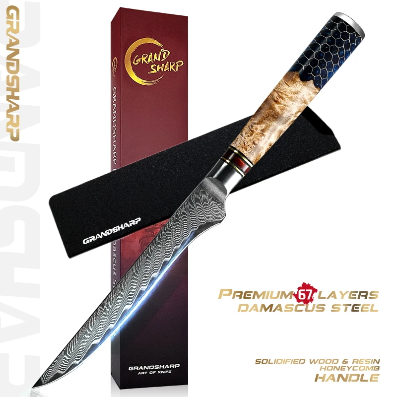 Damascus 5.5 Inch Boning Knife Kitchen Knives Chef's Knife Japanese Damascus Steel 67 Layers ...