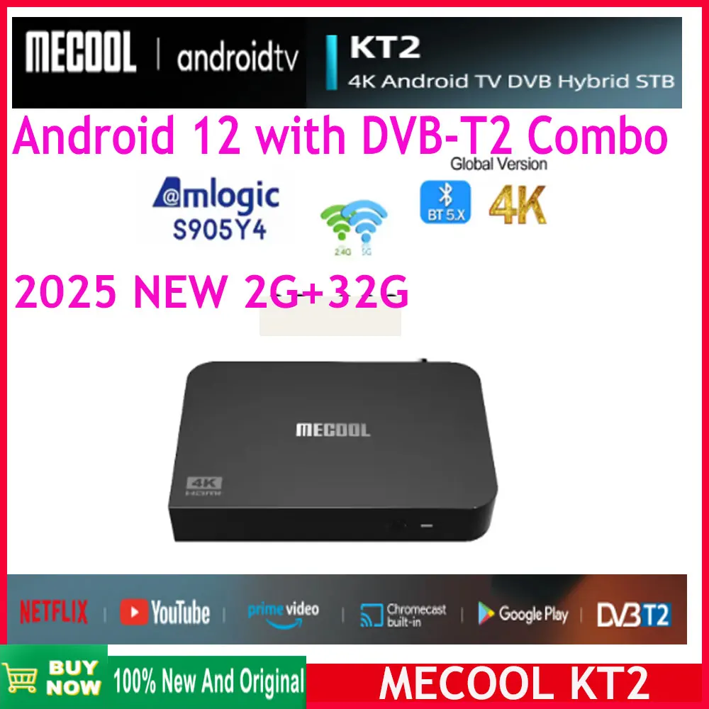 ТВ-приставка глобальная версия MECOOL KT2 иroid DVB-T2, dvb t2 hybrid Amlogic S905Y4 Chromecast ...