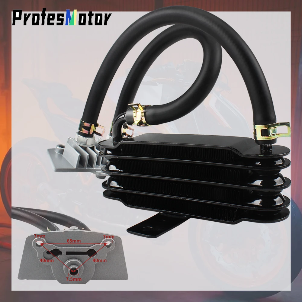 Universal Motorcycle Oil Radiator 50cc 65cc 80cc 4 Row Black Aluminum ...