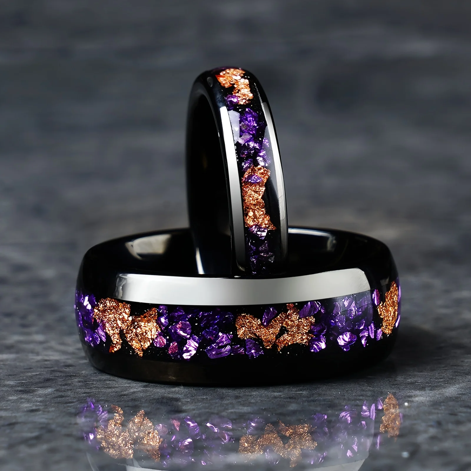 Fashion 8mm Men Stainless Steel Rings Inlay Galaxy Style Purple Abalone ...