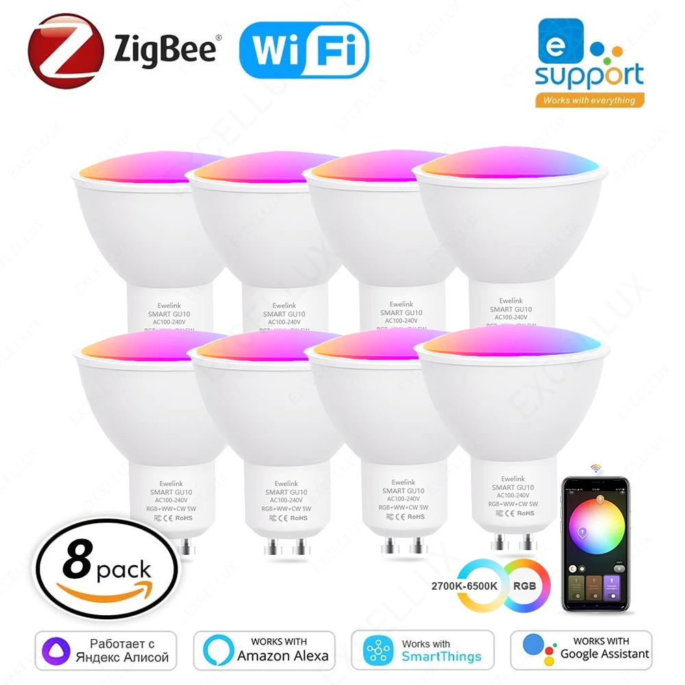 Светодиодная лампа EWelink GU10 Zigbee, 8 шт | AliExpress