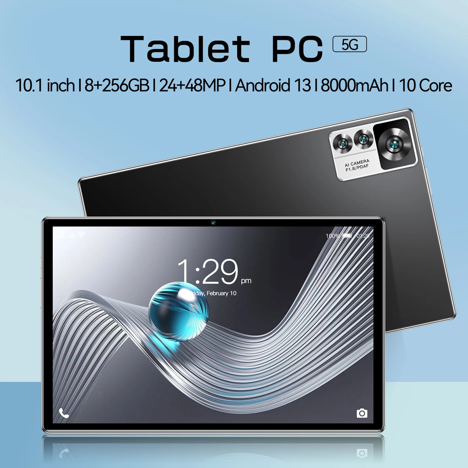 10,1-дюймовый планшет Android 13, 8 ГБ + 256 ГБ, Две камеры, 5G WiFi ...