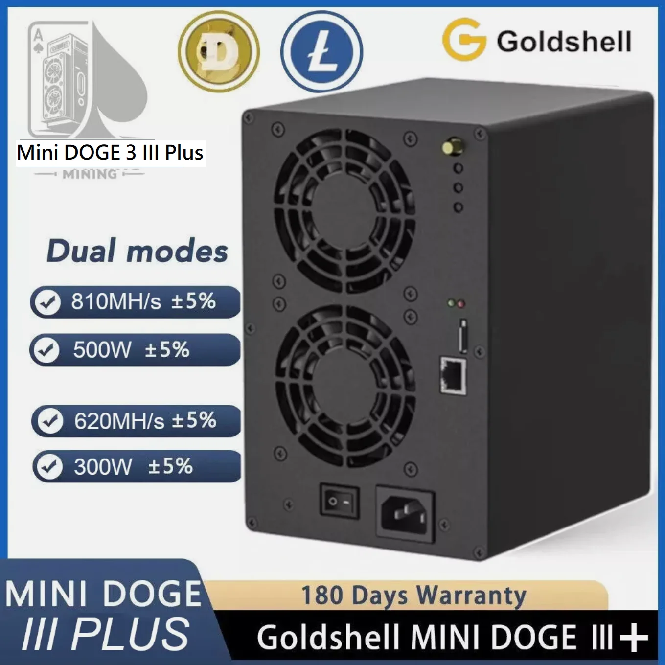 KTB STOCK Aspect GOLDSHELL Mini DOGE 3 III Plus 810 МГц/с 500 Вт LTC DOGE BELLS Майнер с блоком ...