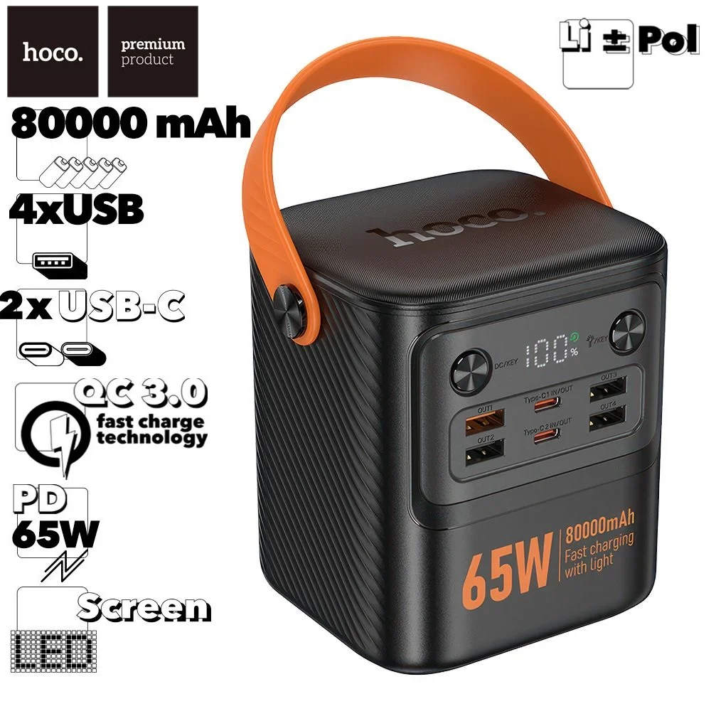 Внешний АКБ HOCO J152 Pro Tough 80000 mAh, 4xUSB, 2xUSB-C, 22.5W, QC 3. ...