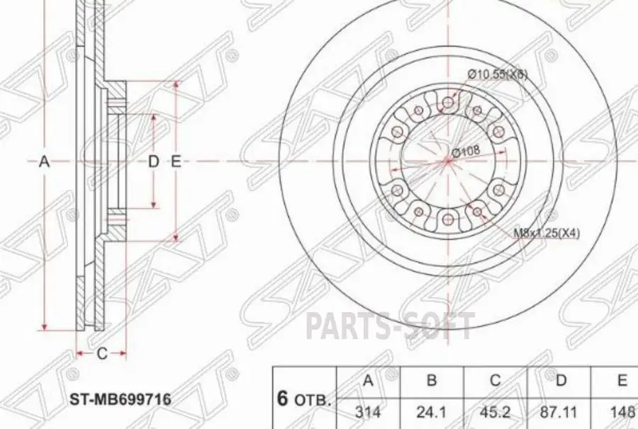 SAT ST-MB699716 Диск тормозной (Перед) Mitsubishi L200 96-06 / Pajero ...