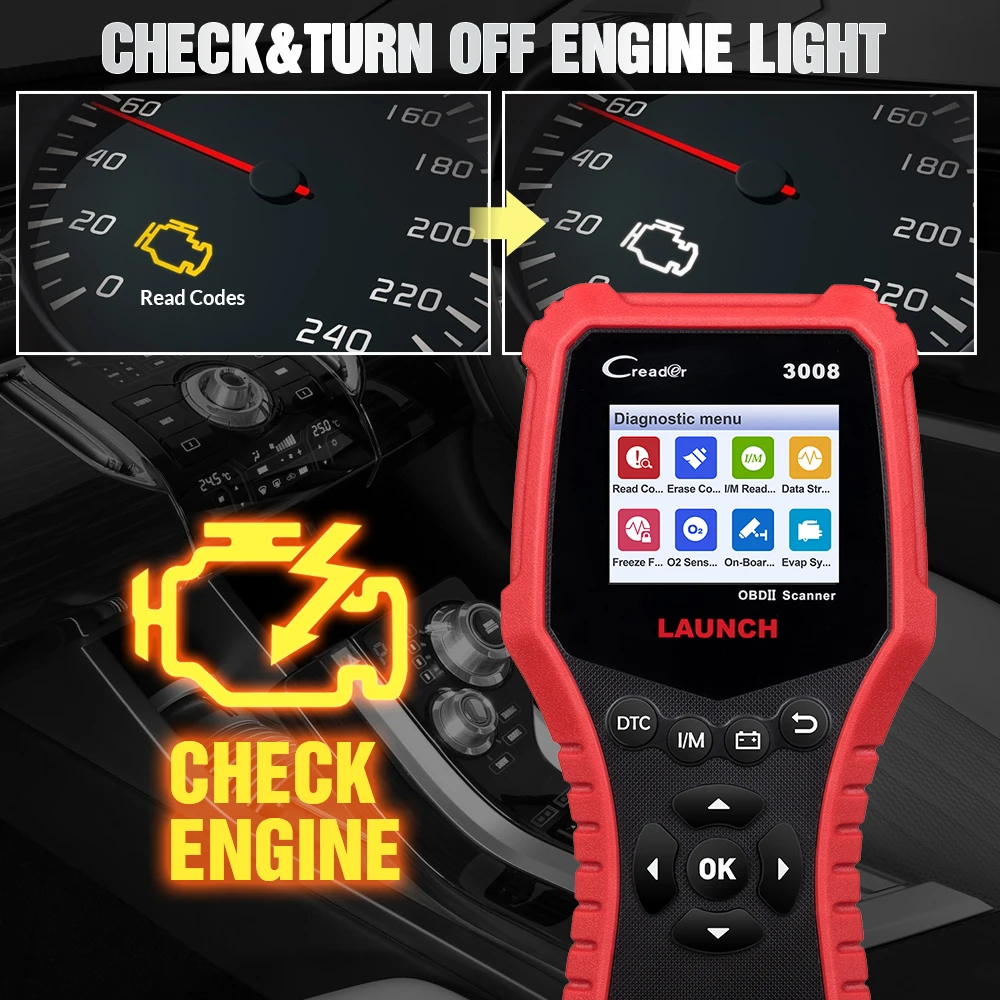 LAUNCH X431 Full OBD2 Scanner CR3008 Car Diagnostic Tool Check Engine Battery Auto OBDII Code Reader Free Update pk CR3001 KW850 AliExpress