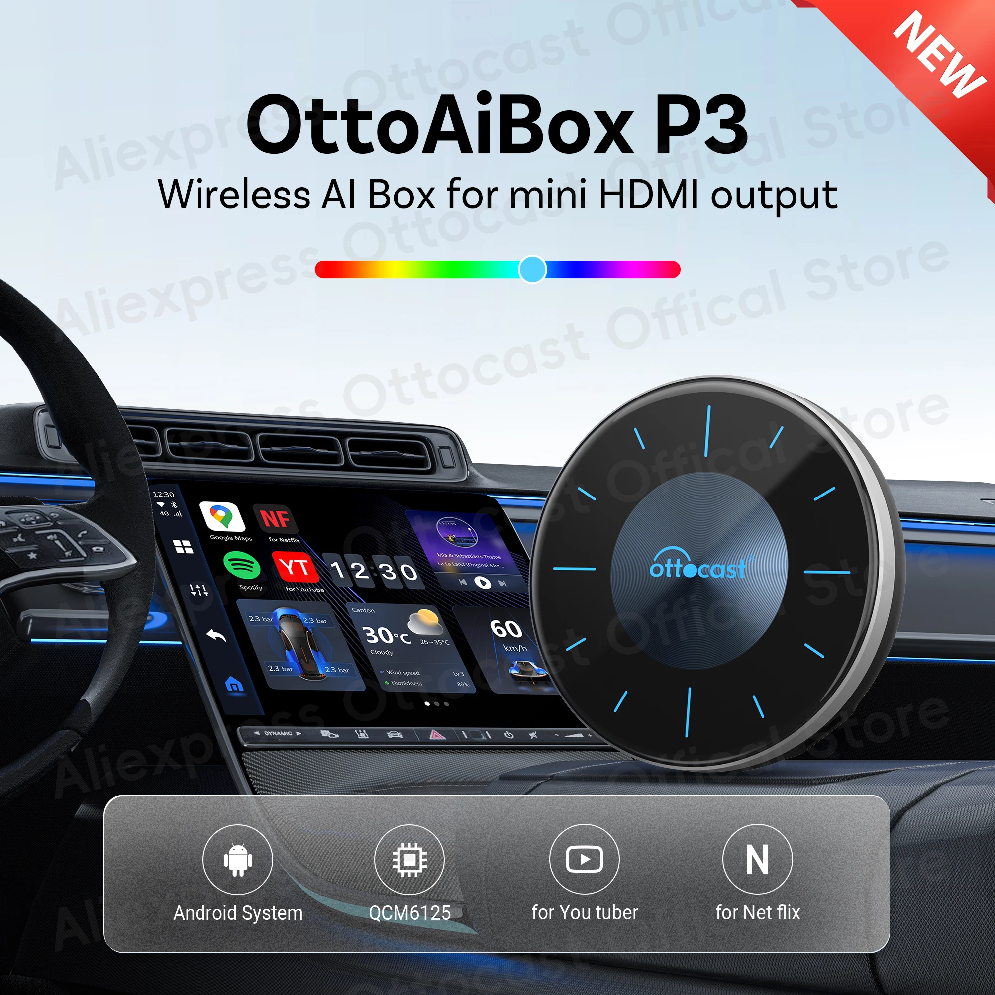 OTTOCAST P3 Android AI Box Wireless CarPlay Android Auto TV Box для ...