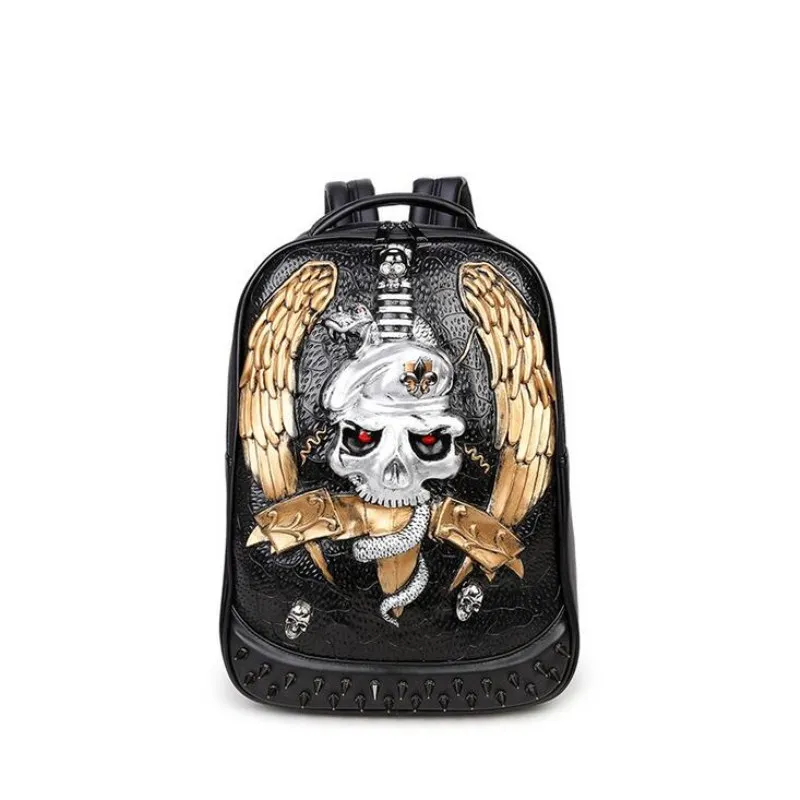 3d Fashion Personality Skull Leather Backpack Rivets Mens Back Pack Bag ...