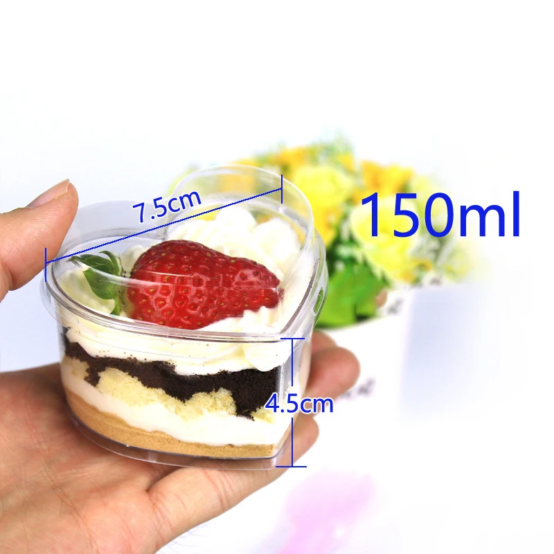 10PCS150ml Plastic Dessert Cup Disposable Heart-shaped Transparent ...