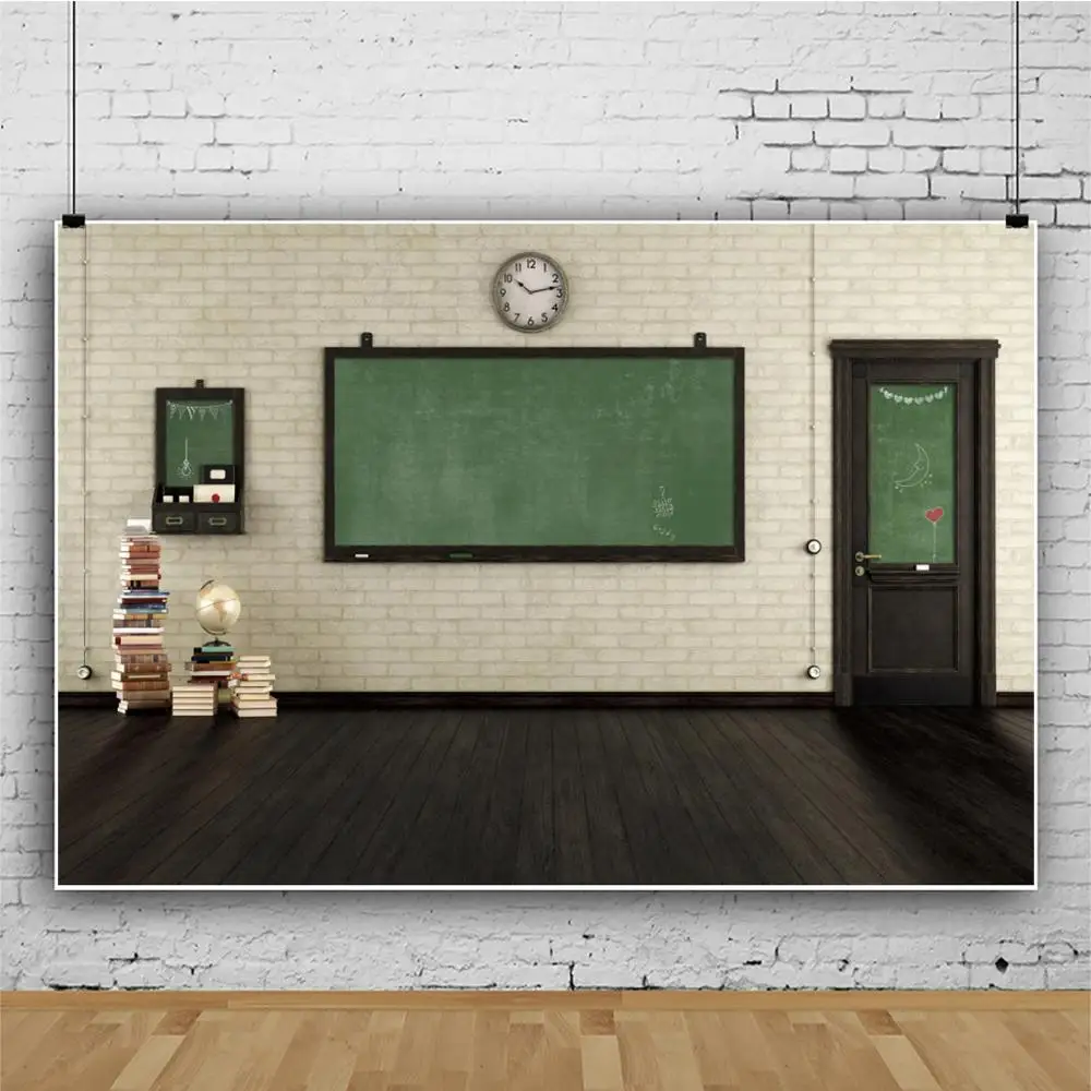 Laeacco Photographic Backdrops Interior Wooden Floor Classroom Brick ...