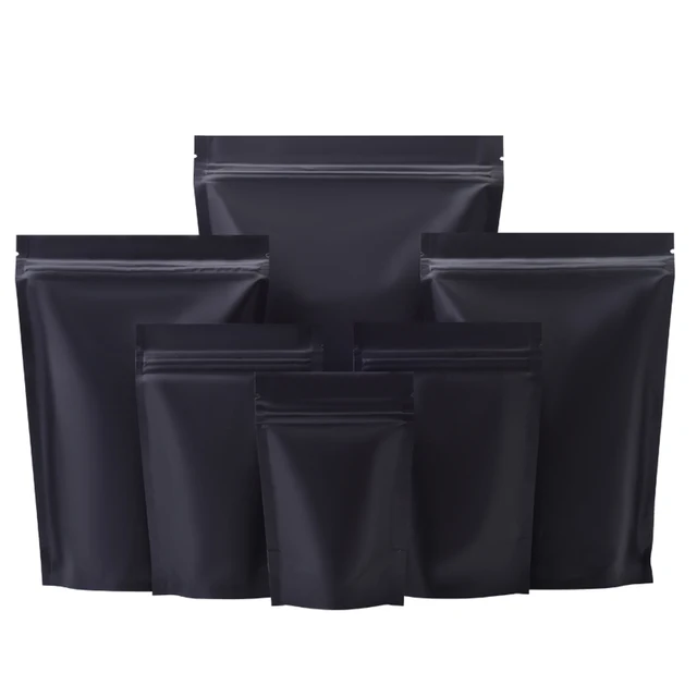 100Pcs Matte Black Aluminum Mylar Foil Bag Zip Lock Stand Up Tear Notch Doypack Candy Chocolate Nut Snack Food Storage Pouches AliExpress