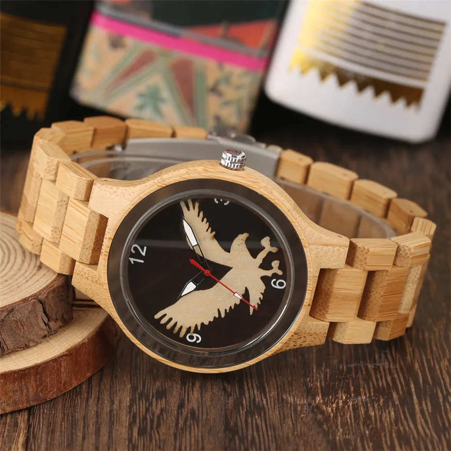 Creative Art Wood Eagle Display Wooden Watch Men Quartz Timepiece ...