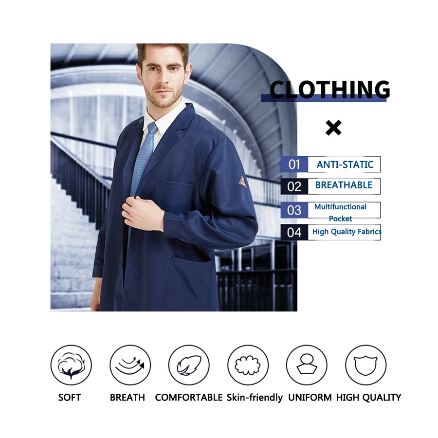 Lab Uniform Anti-Static Coat Full Length Universal Protective Clothing ...