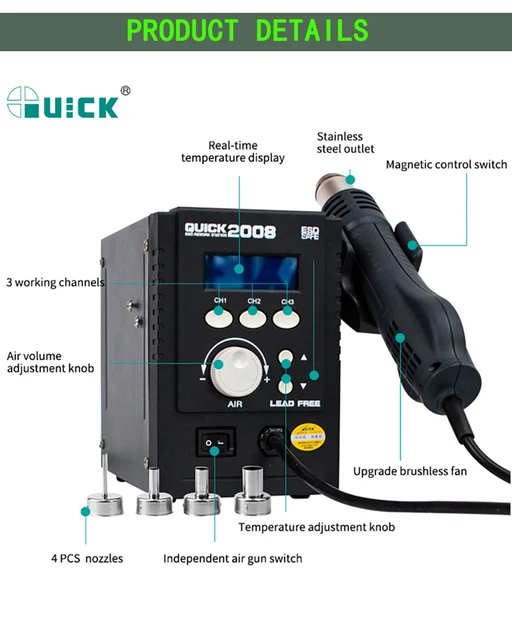 Original quick 2008 hot air gun hot air gun desoldering station welding equipment BGA rework station for repair and welding work AliExpress