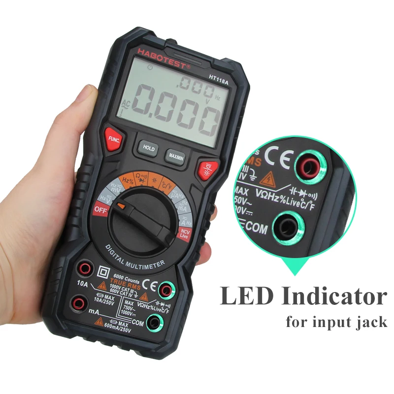 1000V HT118A Digital Multimeter Multitester Transistor Capacitance Ohm ...