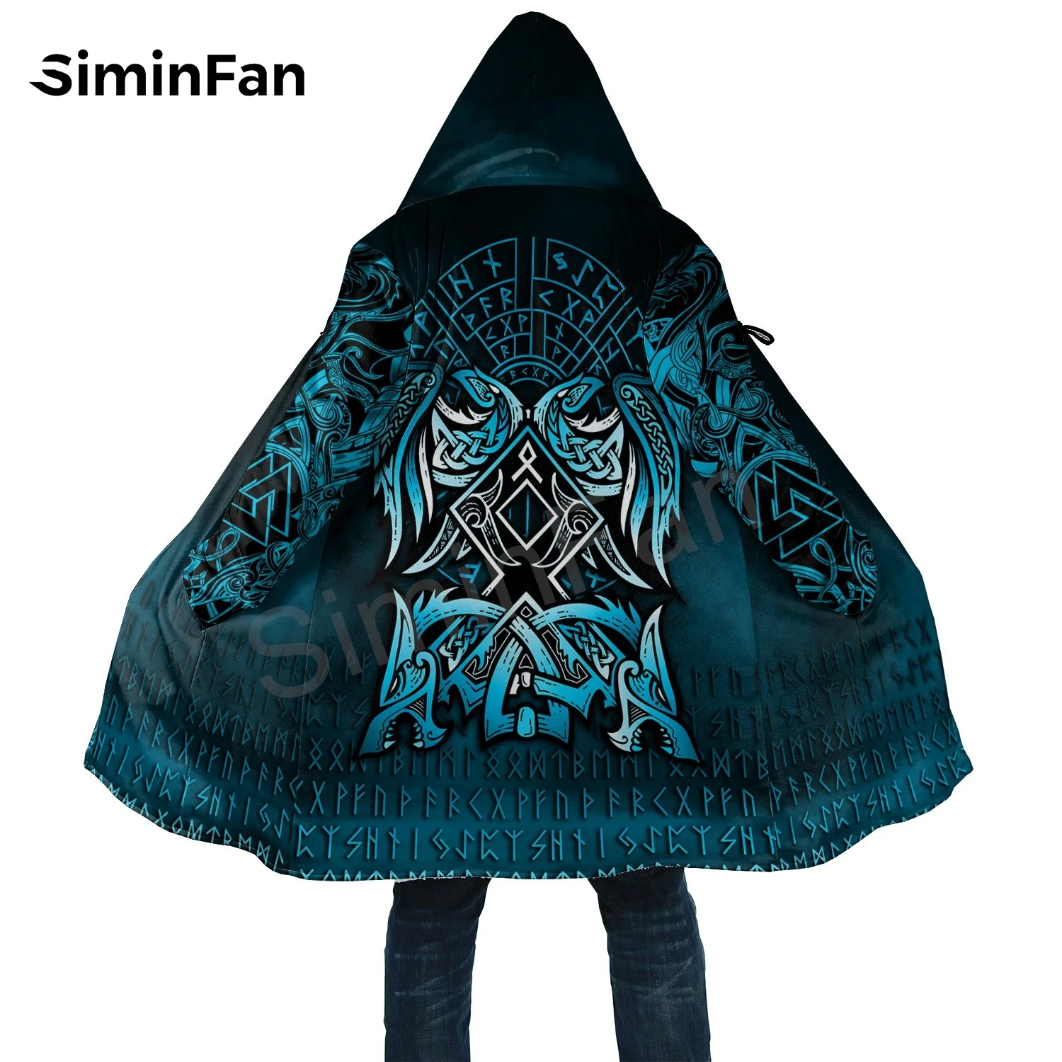 Зимняя мужская накидка с капюшоном, фланелевая куртка с 3D-принтом в ...