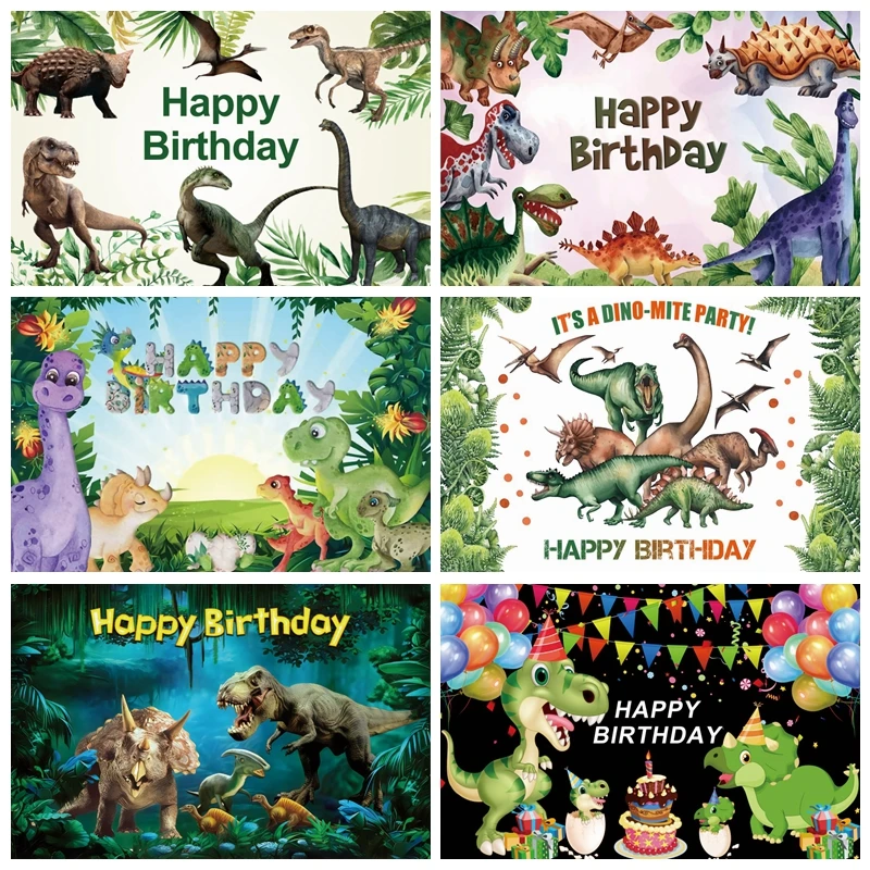 Yeele Photozone Cartoon Dinosaur Birthday Backdrop Photocall Balloon ...