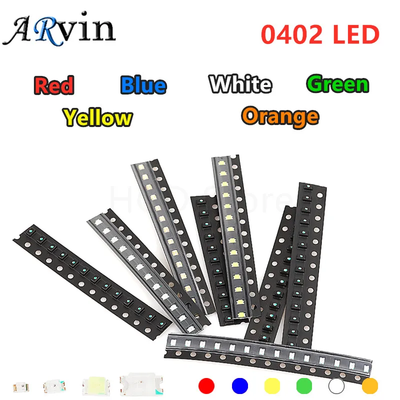 100 шт./лот 6 видов цветов SMD 0402 Led DIY kit ультра яркий красный ...