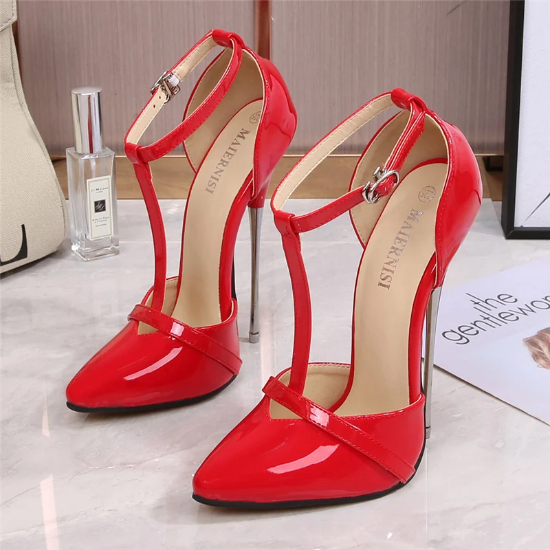 Chaussures à talons T-sangles pour femmes, 16cm, rouge sexy, talons ...