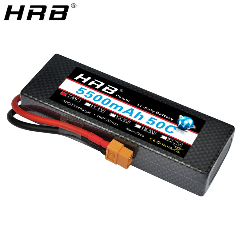 Аккумулятор HRB Lipo 2S 7,4 V 5500mah 50C XT60 T Deans EC5 XT90 Жесткий Чехол для Traxxas Slash ...