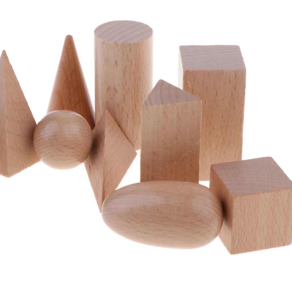 Geometric Solids Montessori Blocks - Set of 10 - Wooden 3D Shapes ...