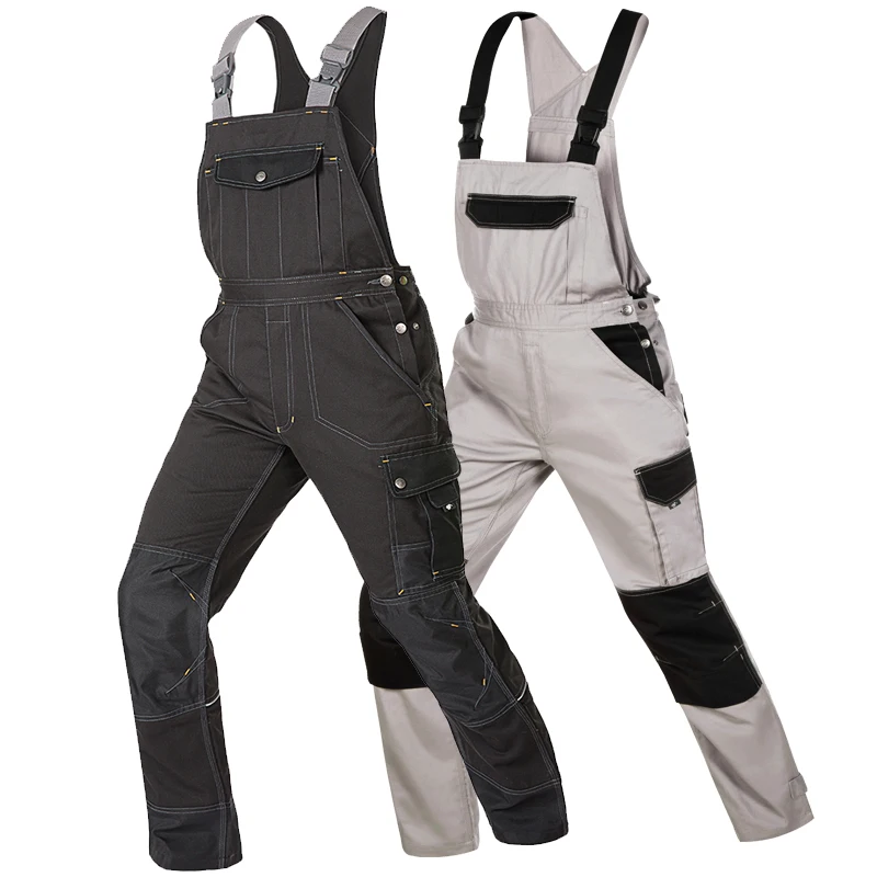 Heavy Duty Work Bib and Brace Overalls with Knee Pads Pocket dark blue ...