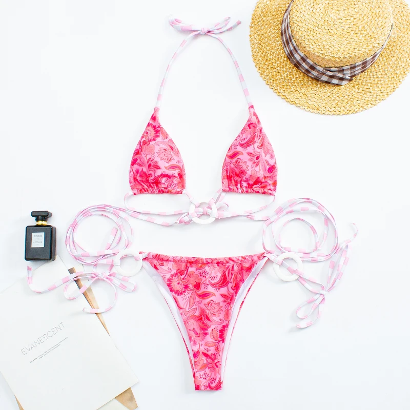 Women Two Piece Swimsuits Brazilian Mini Bikinis Leopard Printed Lace ...