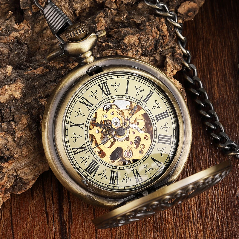 Sun Flower Vintage Hollow Silver Brown Mechanical Pocket Watch ...