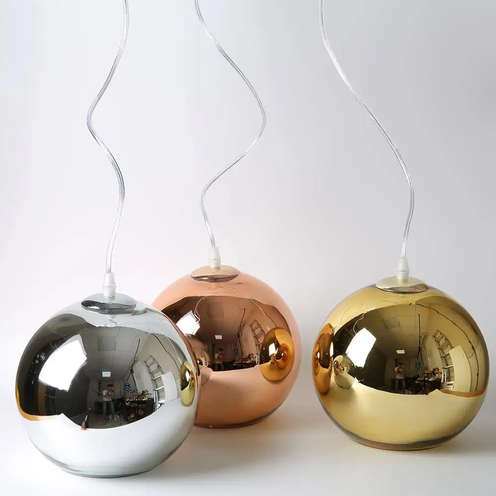 Modern Electroplated Golden Ball Pendant Lights Glass LED Hanglamp ...