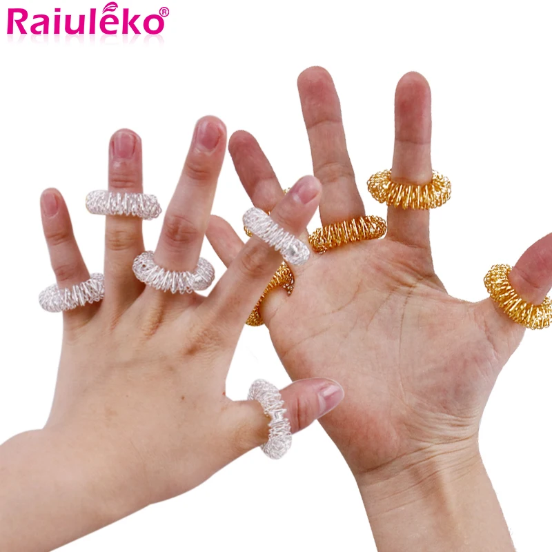 10Pcs Silver Massage Acupuncture Finger Rings Health Care Acupressure ...