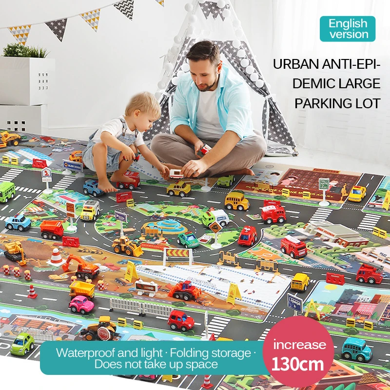 Infant Crawling Mat Baby Play Mat Kid City Road Buildings Mat Parking ...