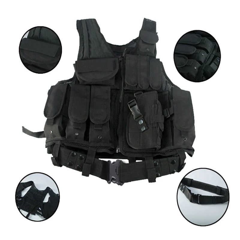 Tactical Military Swat Mesh Adjustable Molle Combat Vest w/ Pistol ...