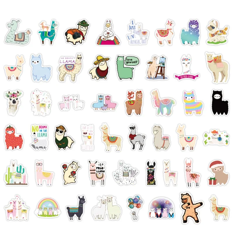 50 PCS/Pack Alpaca Cute Sticker Kawaii Cartoon Camel Sheep Animal ...