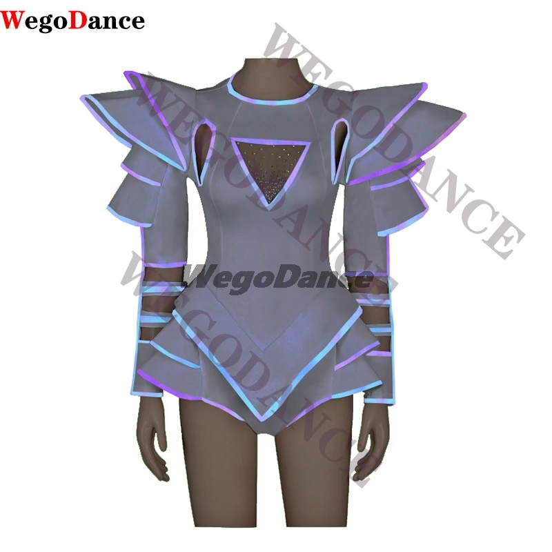Women LED Gogo Costume Lighting Leotard Dress Reflective Tutu Glowing ...