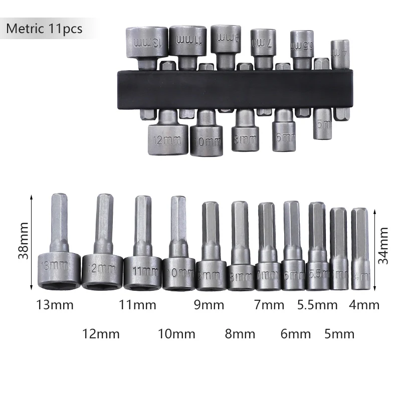 1/4 Hex Shank Socket Set Metric/Imperial 1/2”-5/32” 4-13mm CR-V Steel ...