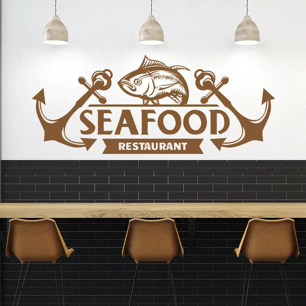 Wall Decal Seafood Restaurant Dining Room Fish Anchor Vinyl Window ...