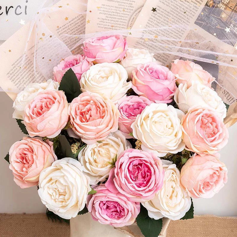 YO CHO Odin Blue Silk Rose Bouquet Wedding Decoration Artificial ...