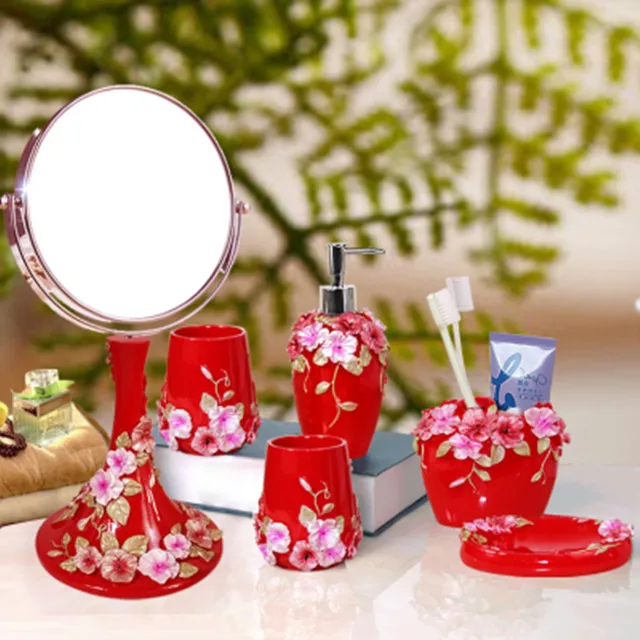 Red bathroom accessories store