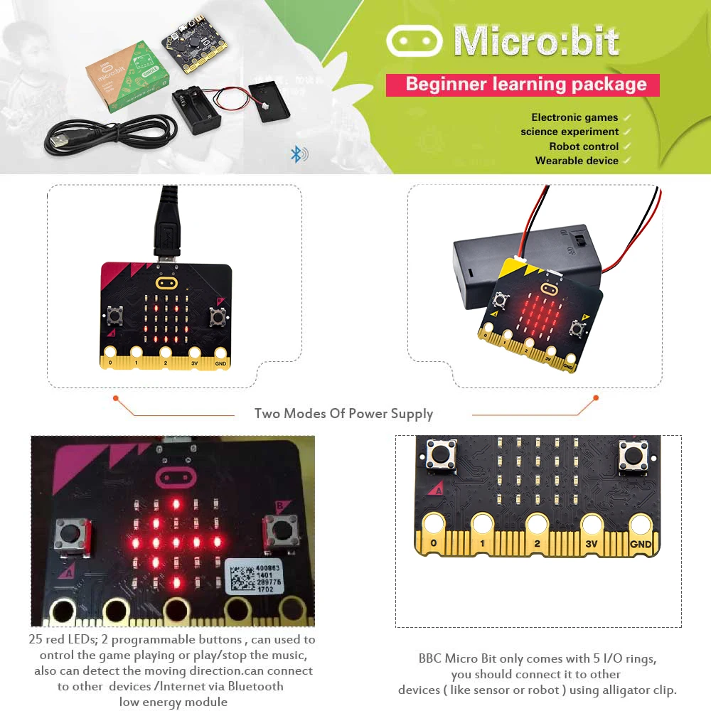 Keyestudio BBC Micro Bit V2.0 Basic Starter Kit +Battery Holder + USB ...