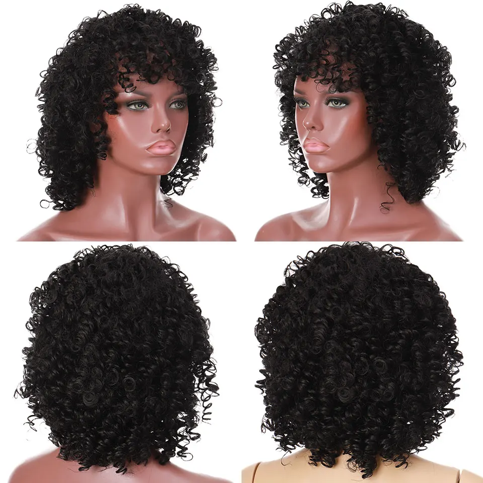 short afro kinky curly wig synthetic hair natural wig for women Black ...