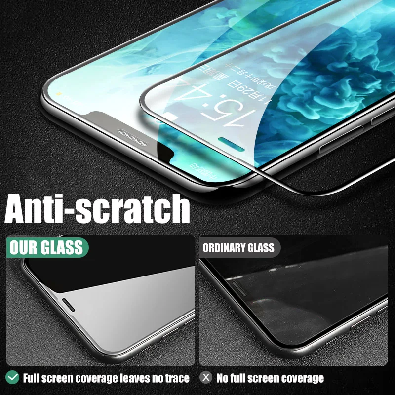 Full Coverage Protective Glass for iPhone 12 X 6 8 7 6S Plus Screen Protector Glass for iPhone ...