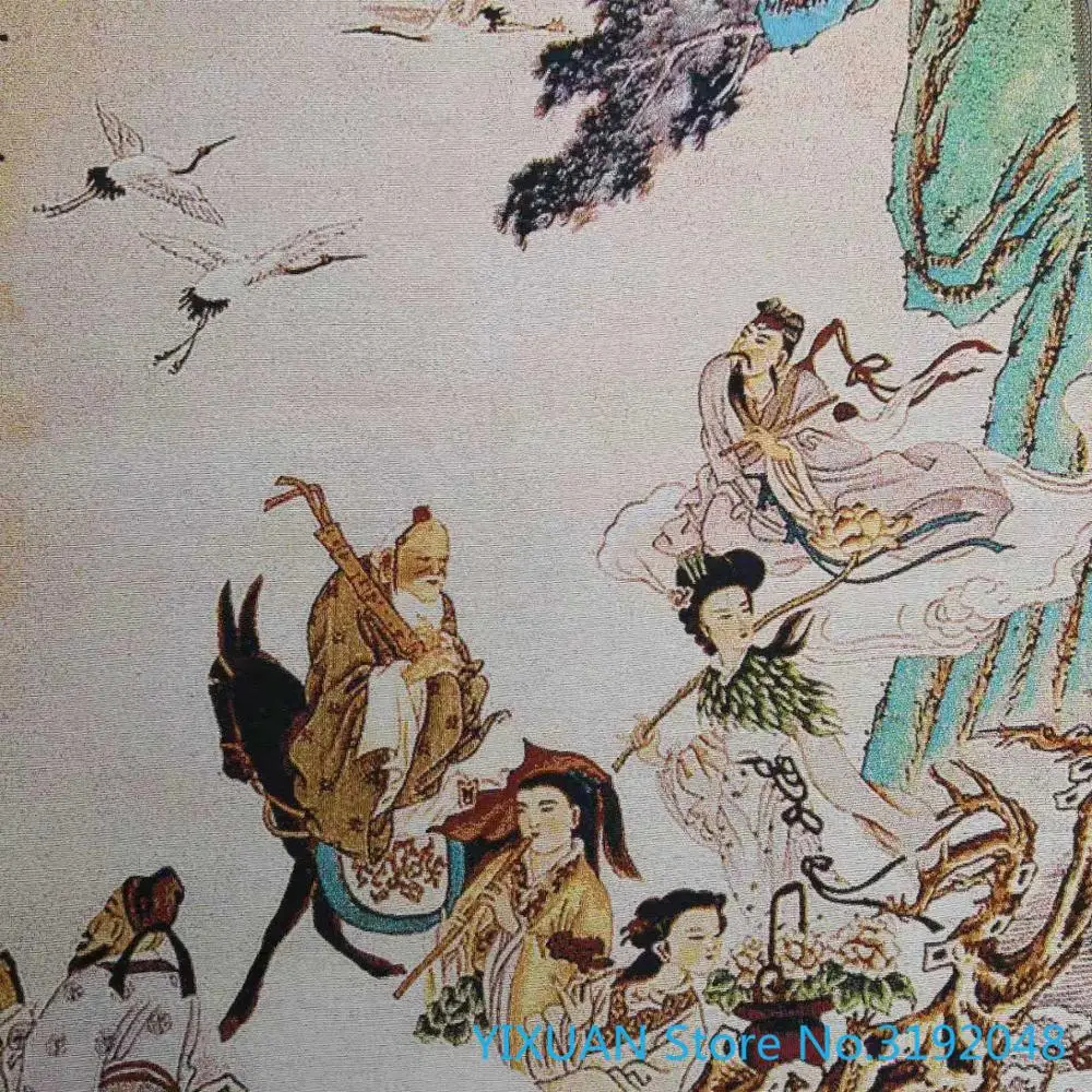 Eight immortals cross the sea silk Thangka brocade painting gold silk ...