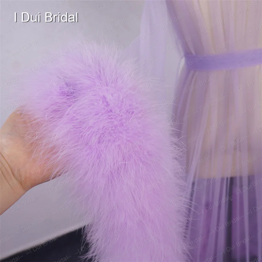 Extra Puffy Feather Marabou Robe with Long Tulle Illusion Sheer Fur for ...