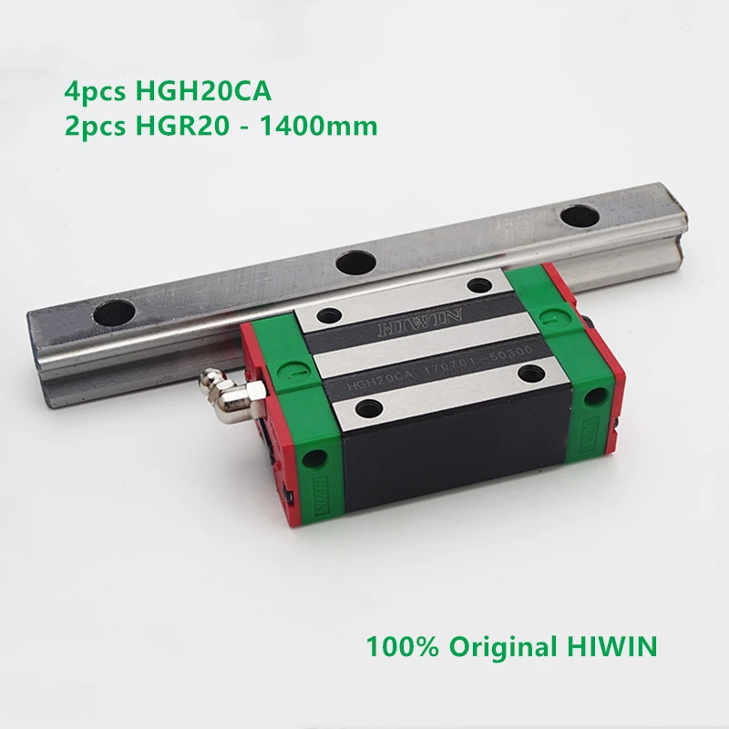 2pcs 100% Original HIWIN HGR20 -1400mm Linear Guide Rail + 4pcs HGH20CA ...