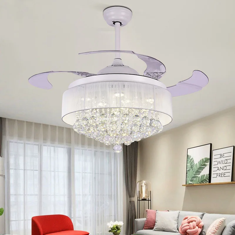 Crystal Invisible Ceiling Fan Light Dining Room Living Room Fan Light ...