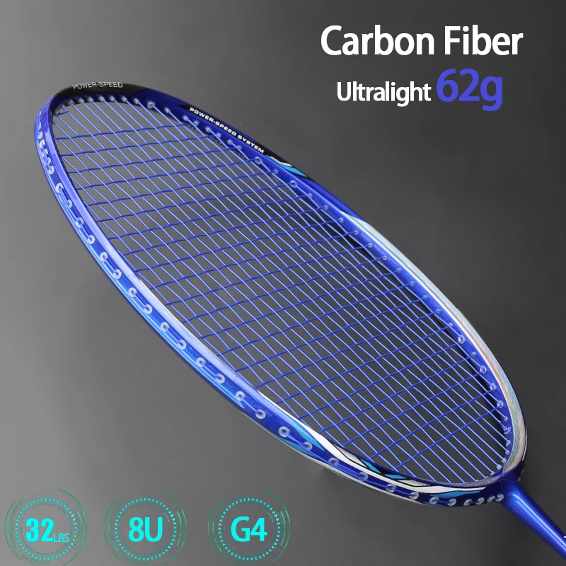 Carbon Fiber Super Light 8U 62g Strung Badminton Racket Max Tention ...