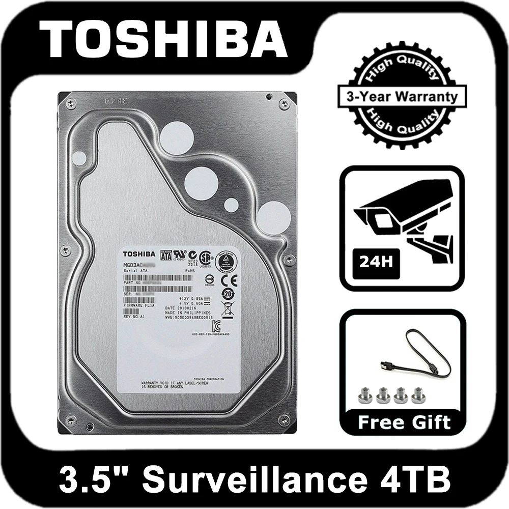 Внутренний жесткий диск Toshiba 4 ТБ, 3,5 дюйма, HD 6 ГБ/сек. 7200 об ...