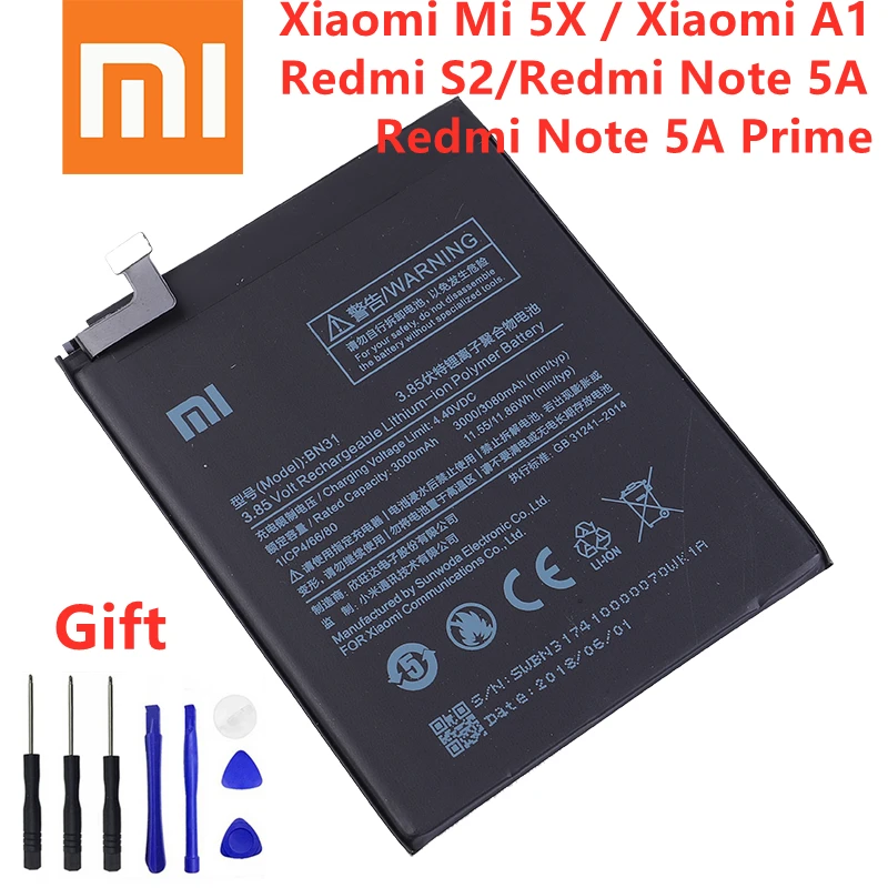 Оригинальный аккумулятор 3000 мАч для смартфонов Xiaomi Mi 5X/Xiaomi A1/Redmi Note 5A/Redmi Note ...