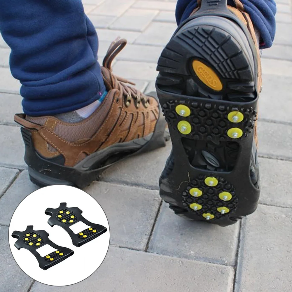 1 Pair S-XXL 10 Studs Anti-Skid Snow Ice Climbing Shoe Spikes Ice Grips ...